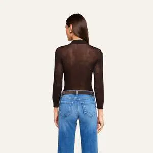 L'Agence Carine Pointelle Knit Polo With Utility Pockets - Coffee Bean