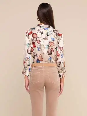 L'Agence Dani Silk Blouse With Vintage Glassware Print And 3/4 Sleeves