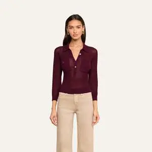 L'Agence L'AGENCE Carine Pointelle Knit Polo Shirt Deep Sangria