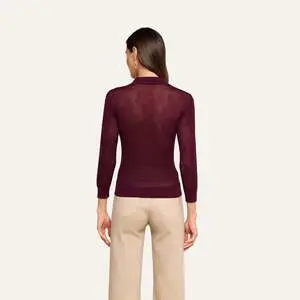 L'Agence Carine Pointelle Knit Polo Shirt - Deep Sangria