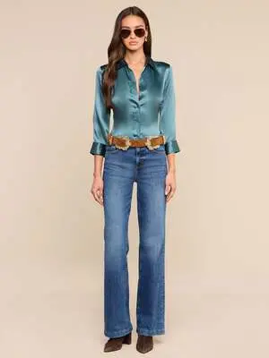 L'Agence Silk Blouse Top - Cadet Blue