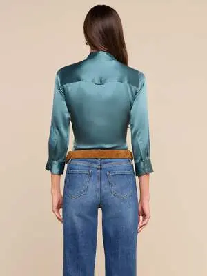 L'Agence Silk Blouse Top - Cadet Blue
