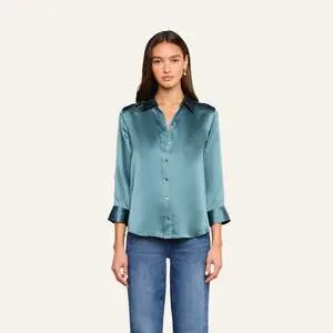 L'Agence Silk Blouse Top - Cadet Blue