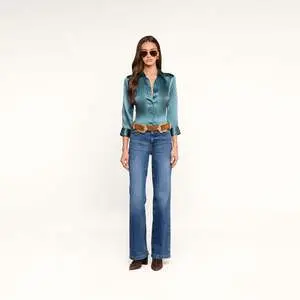 L'Agence Silk Blouse Top - Cadet Blue
