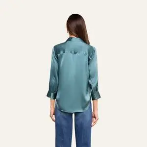 L'Agence Silk Blouse Top - Cadet Blue