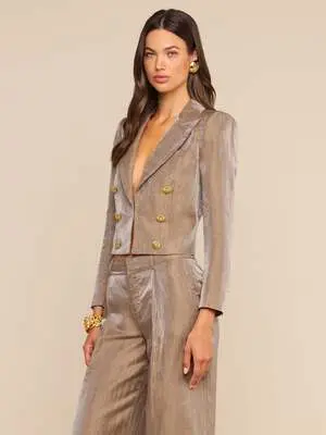 L'Agence Inez Cropped Blazer With Peak Lapels And Gold Button Detail - Latte/gold