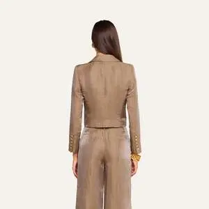 L'Agence Inez Cropped Blazer With Peak Lapels And Gold Button Detail - Latte/gold