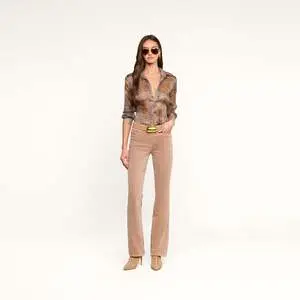 L'Agence Nina Silk Blouse Top In Houndstooth And Key Print - Brown Multi Houndstooth Key