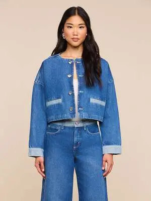 L'Agence Verona Collarless Cropped Denim Jacket - Goleta