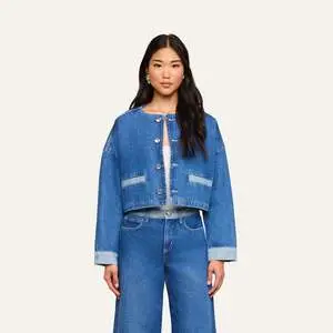 L'Agence Verona Collarless Cropped Denim Jacket