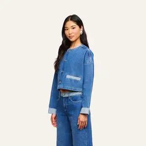 L'Agence Verona Collarless Cropped Denim Jacket