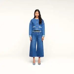 L'Agence Verona Collarless Cropped Denim Jacket