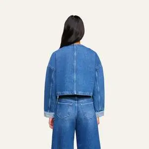 L'Agence Verona Collarless Cropped Denim Jacket