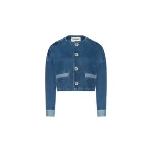 L'Agence Verona Collarless Cropped Denim Jacket