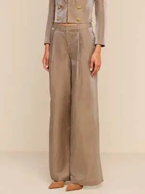 L'Agence Allanah Linen-blend Trouser - Latte/gold