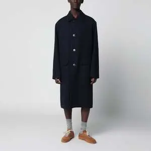 Dries Van Noten Navy Single-breasted Wool Coat