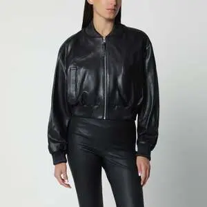 ARMA Hannah Cropped Leather Bomber Jacket - Black