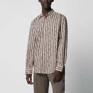 Dries Van Noten Striped Cotton Shirt With Floral Print - Beige