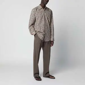 Dries Van Noten Striped Cotton Shirt With Floral Print - Beige