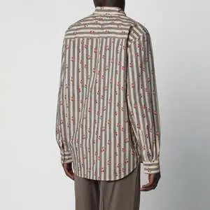 Dries Van Noten Striped Cotton Shirt With Floral Print - Beige