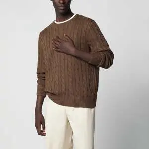 Polo Ralph Lauren Brown Cable-knit Cotton Crewneck Sweater - Beige