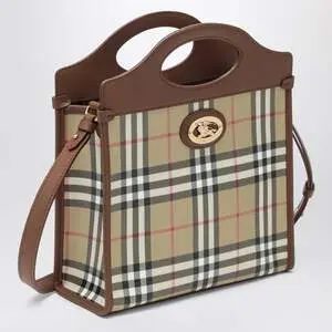 Burberry Mini Bag In Archive Canvas And Calfskin Leather With Horseferry Print - Beige