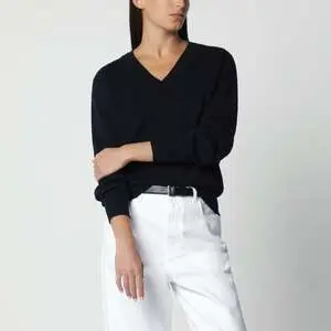 RÓHE Navy Wool Sweater With Double V-neck - Blue