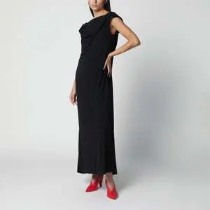 Bottega Veneta Long Viscose Crêpe Jersey Dress With Intrecciato Detail - Black