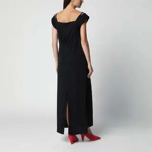 Bottega Veneta Long Viscose Crêpe Jersey Dress With Intrecciato Detail - Black