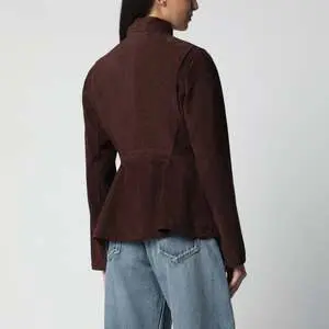 Alaïa Peplum Suede Jacket - Brown