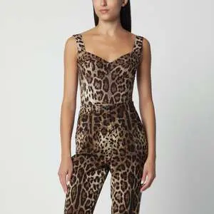 Dolce & Gabbana Leopard-print Cotton Bustier Top - Brown