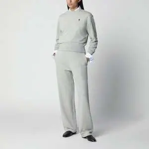 AMI Paris Heather Cotton Jogger Pants With De Coeur Embroidery - Grey