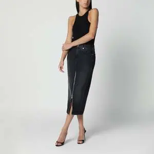 HAIKURE Washed Denim Midi Skirt With Exposed Zip - Black
