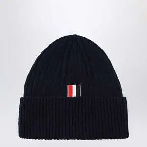 Thom Browne Navy Ribbed Cashmere Beanie