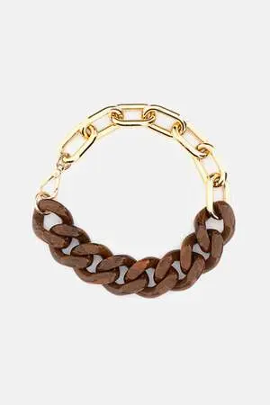 Plan C Gold-tone Marbled Resin Link Necklace - Multicolore