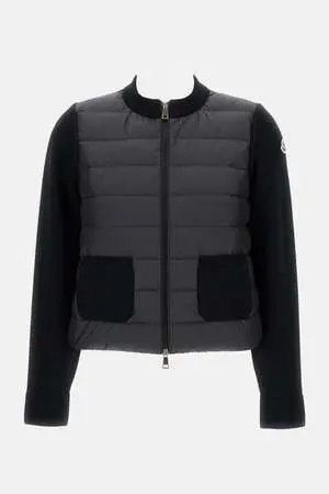 Moncler Wool Cardigan With Zip Closure And Patch Pockets - Black