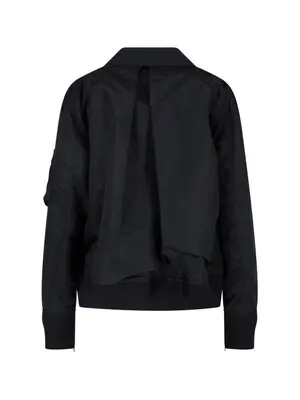 Sacai Double-breasted Twill Blazer With Zipper Accents - Black
