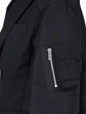 Sacai Double-breasted Twill Blazer With Zipper Accents - Black