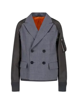 Sacai Double-breasted Twill Blazer - Gray