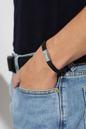 Paul Smith Braided Leather Bracelet With Silver-tone Clasp