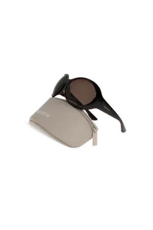 Alexander McQueen Oversized Oval Sunglasses With Tortoiseshell Pattern And Gold Tone Logo