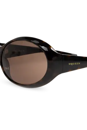 Alexander McQueen Oversized Oval Sunglasses With Tortoiseshell Pattern And Gold Tone Logo