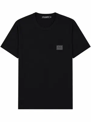 Dolce & Gabbana T-shirt In Cotone Con Placca - Black