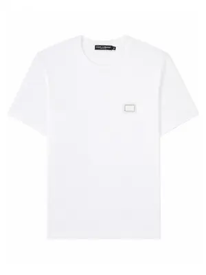Dolce & Gabbana T-shirt In Cotone Con Placca - White