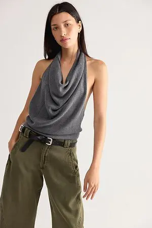 GEEL Vega Cowl Neck Top - Charcoal