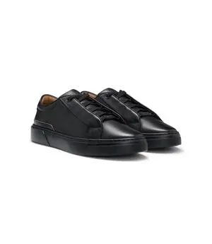 BOSS Gary Sneakers In Brushed Leather With Elastic Laces - Black