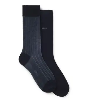 BOSS Two-pack Vanisé Rib Socks In Mercerized Cotton Blend - Dark Blue
