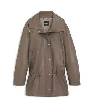 BOSS Parka-style Jacket In Leather - Brown