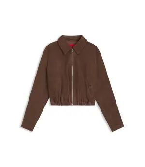 Hugo Suede Jacket With Gathered Hem - Brown