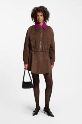 Hugo Suede Jacket With Gathered Hem